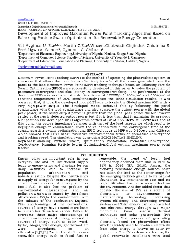 Development of Improved Maximum Power Point Tracking Algorithm Based On ... Development of Improved Maximum Power Point Tracking Algorithm Based On ...