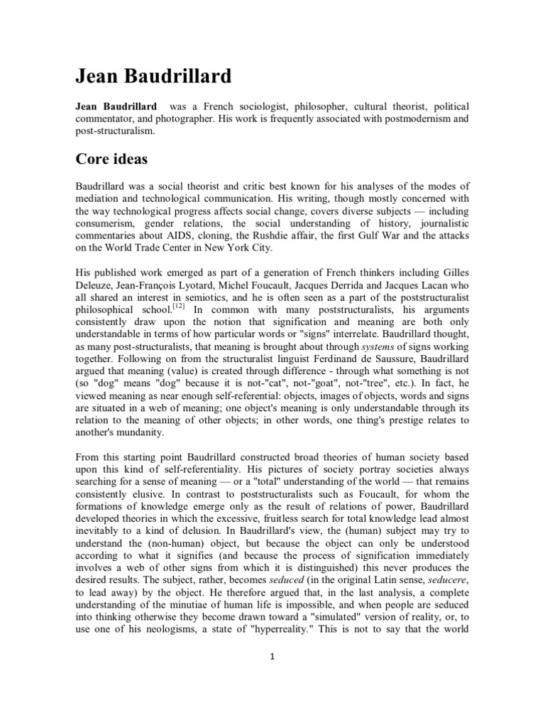 Jean Baudrillard | Postmodernism | Philosophical Theories
