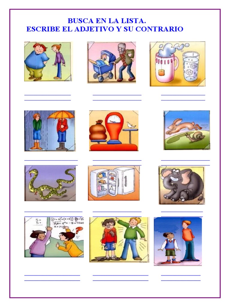 Adjetivos y Sus Contrarios Hoja de Trabajo - 16571 | PDF