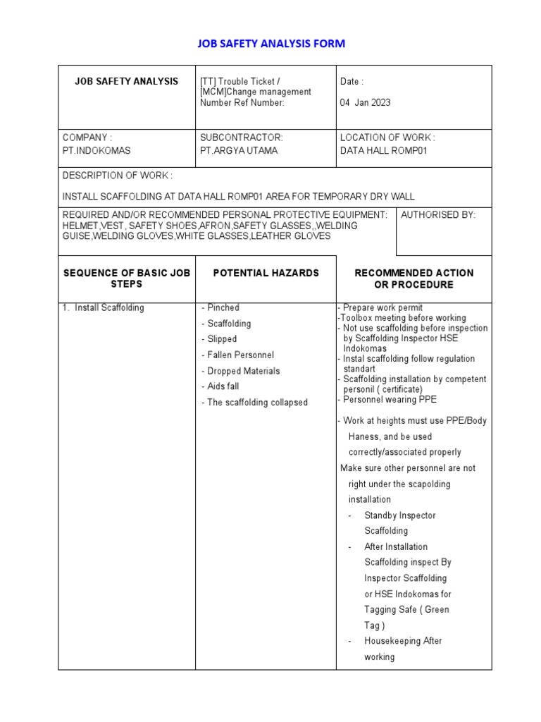 JSA Scaffolding - DRY WALL | PDF | Personal Protective Equipment ...
