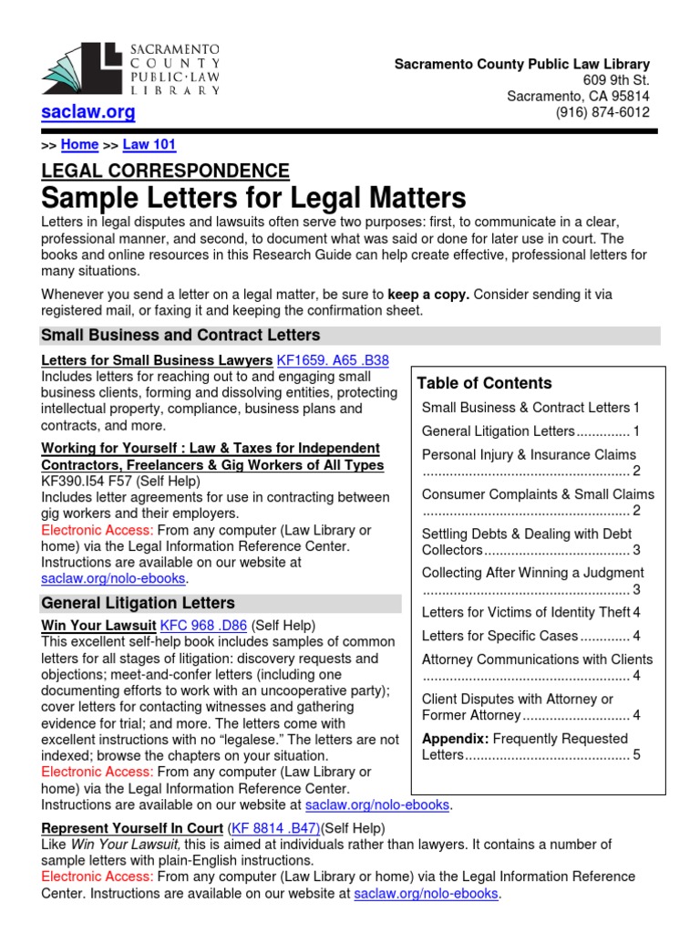 Sample Legal Letters for Various Situations | PDF | Lawsuit ...