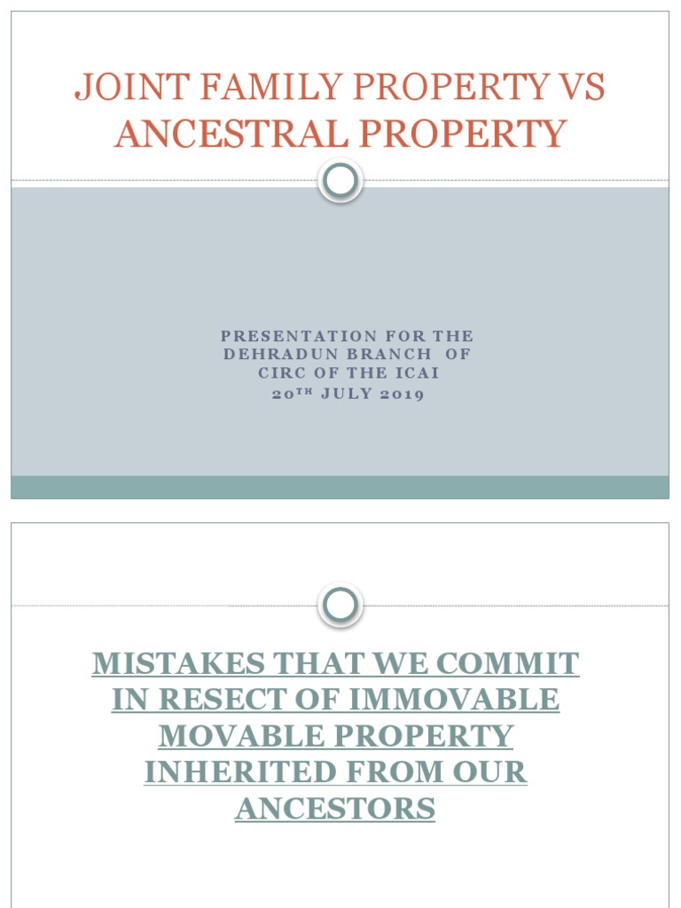 Ancestral Vs Joint Family Property | PDF | Civil Law (Legal System ...