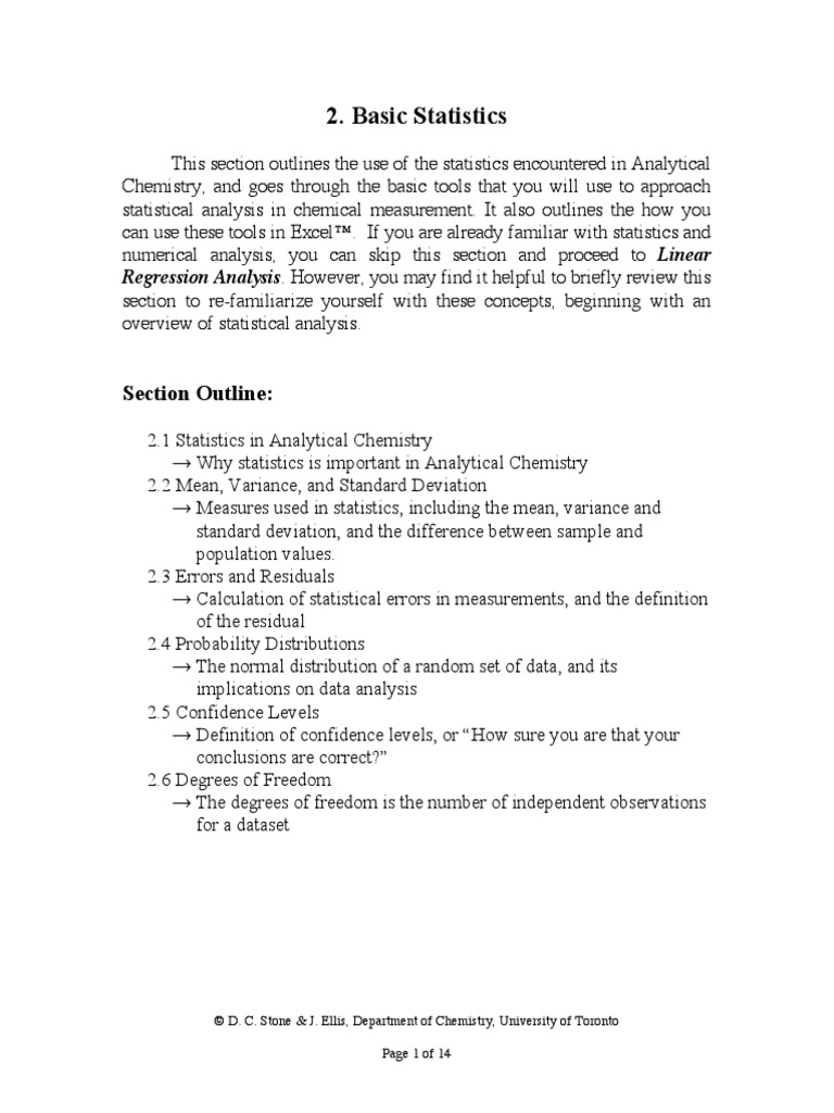 Basic Statistics in Analytical Chemistry | PDF | Statistics | Variance