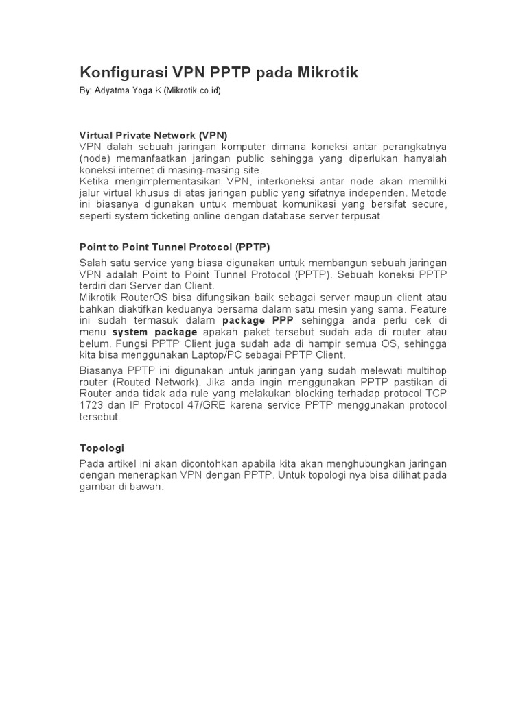 Konfigurasi VPN PPTP Pada Mikrotik | PDF