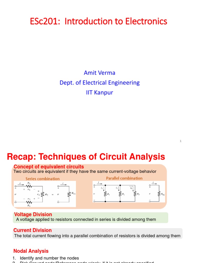 Esc201: Introduction To Electronics: Amit Verma Dept. of Electrical Engineering Iit Kanpur | PDF ...