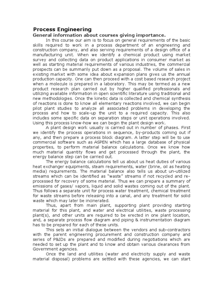 Process Engineering: General Information About Courses Giving ...