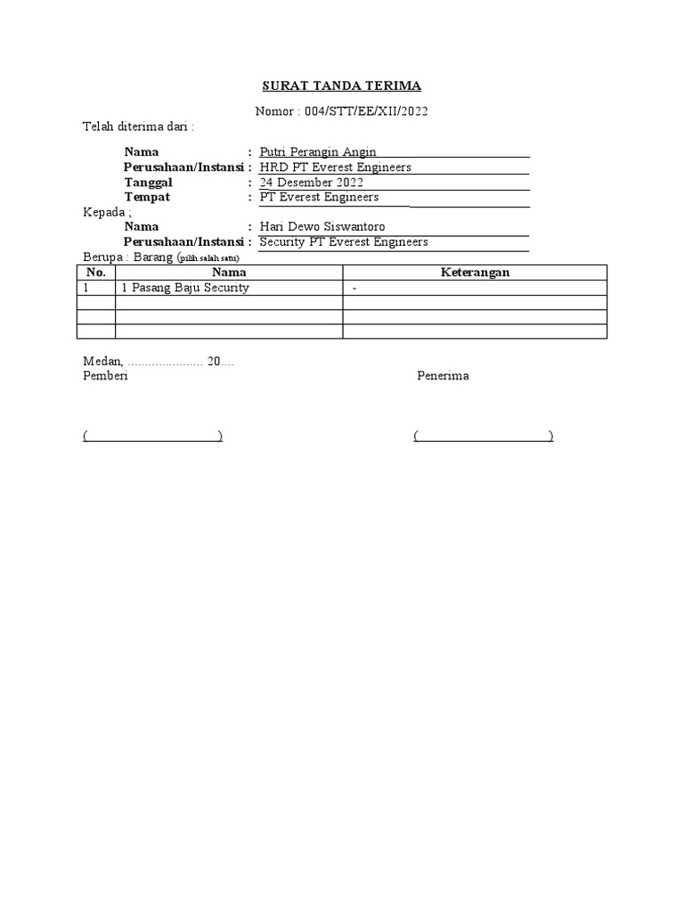 Surat Tanda Terima Barang | PDF