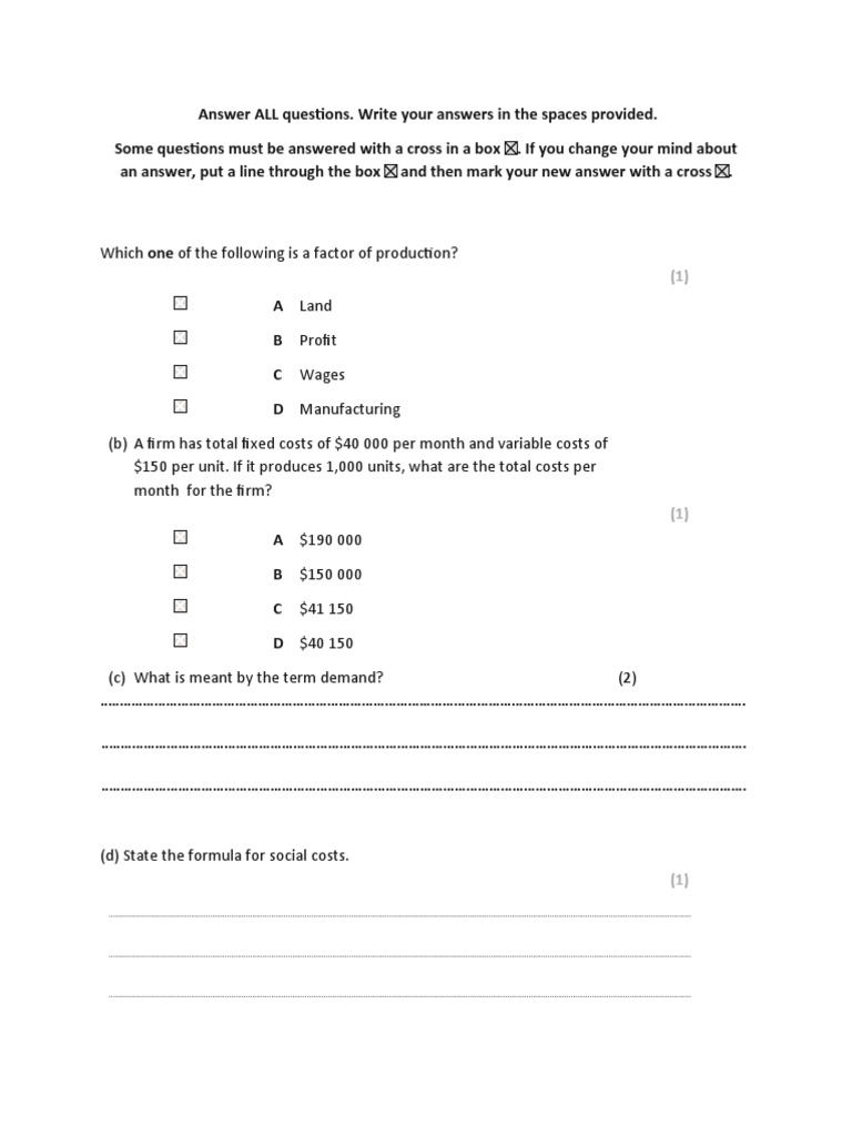 Eco Paper 1 Grade 10 | PDF | Marketing | Business