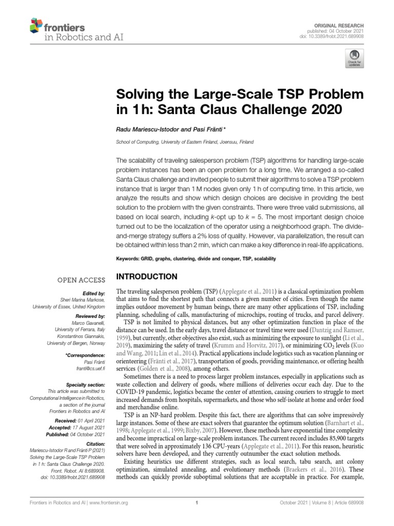 Solving The Large-Scale TSP Problem in 1h: Santa Claus Challenge 2020 | PDF | Cluster Analysis ...