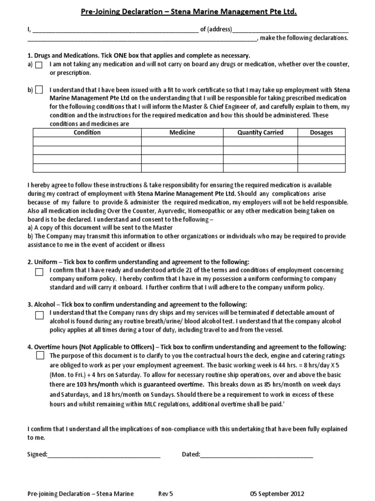 Pre-Joining Declaration - INDIAN | PDF | Over The Counter Drug | Overtime