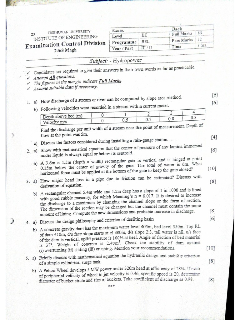 Hydropower Question | PDF