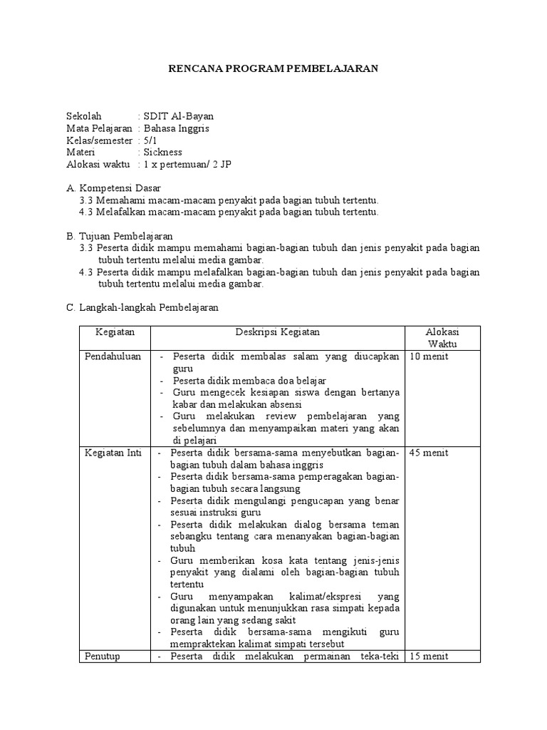 Contoh RPP Bahasa Inggris | PDF | Pengembangan Diri