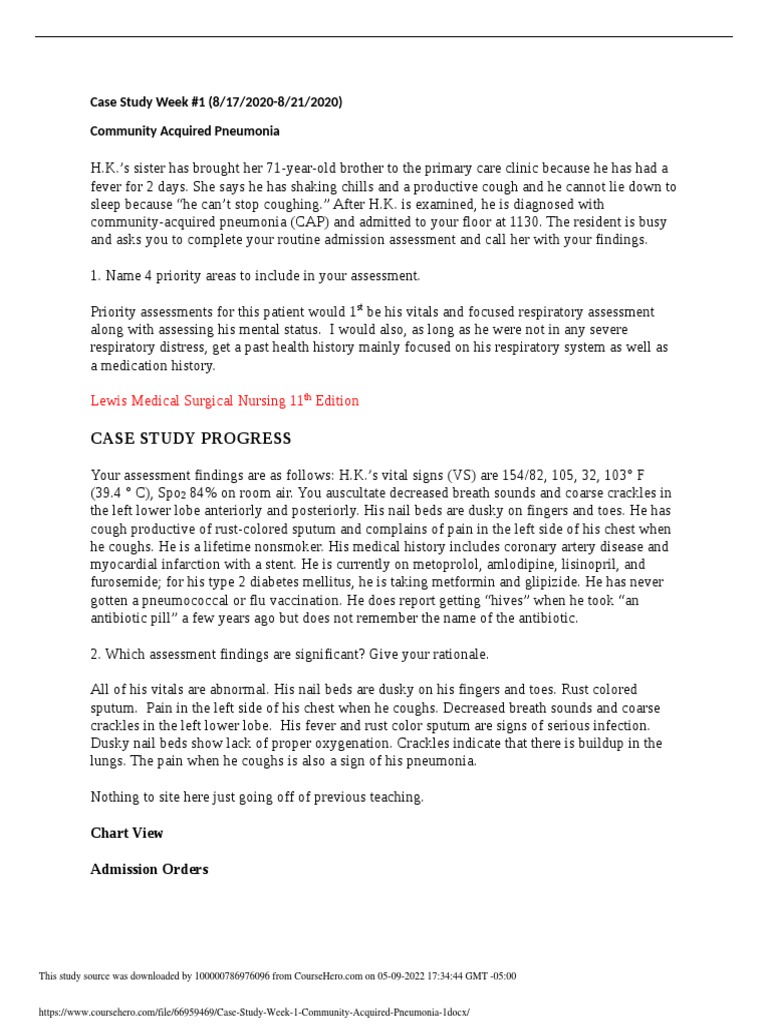 Community-Acquired Pneumonia Case Study | PDF | Pneumonia | Cough