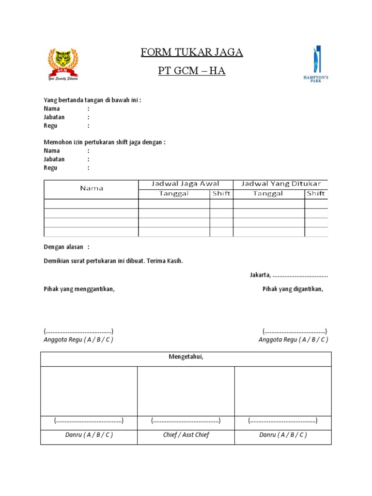 Form Tukar Jaga | PDF
