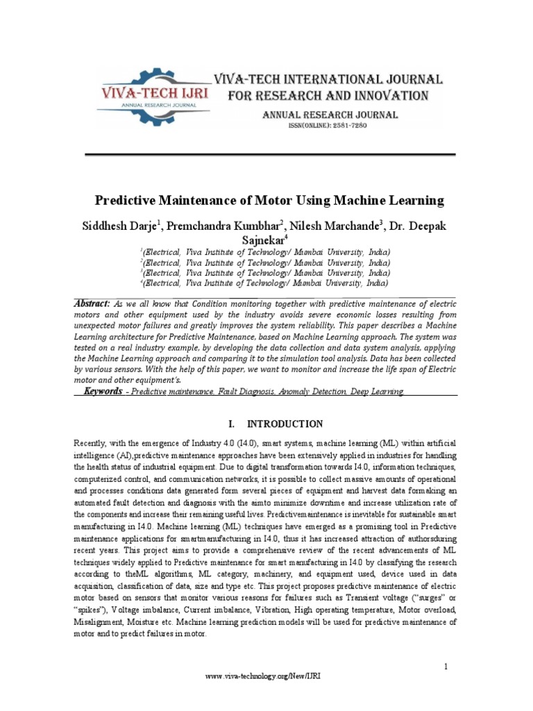 Machine Learning for Predictive Maintenance of Electric Motors Using Sensor Data | PDF | Machine ...