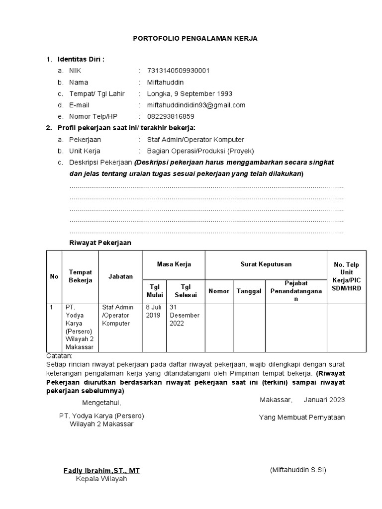 Portofolio Pengalaman Kerja | PDF