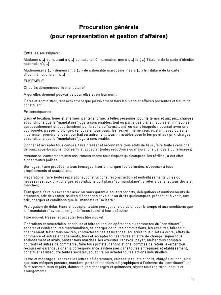 Procuration Générale | PDF | Débiteur | Crédit