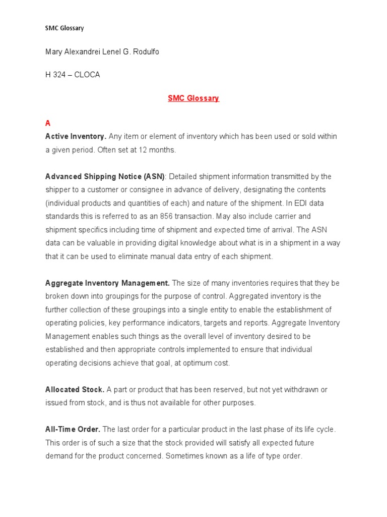 Glossary | PDF | Inventory | Supply Chain Management
