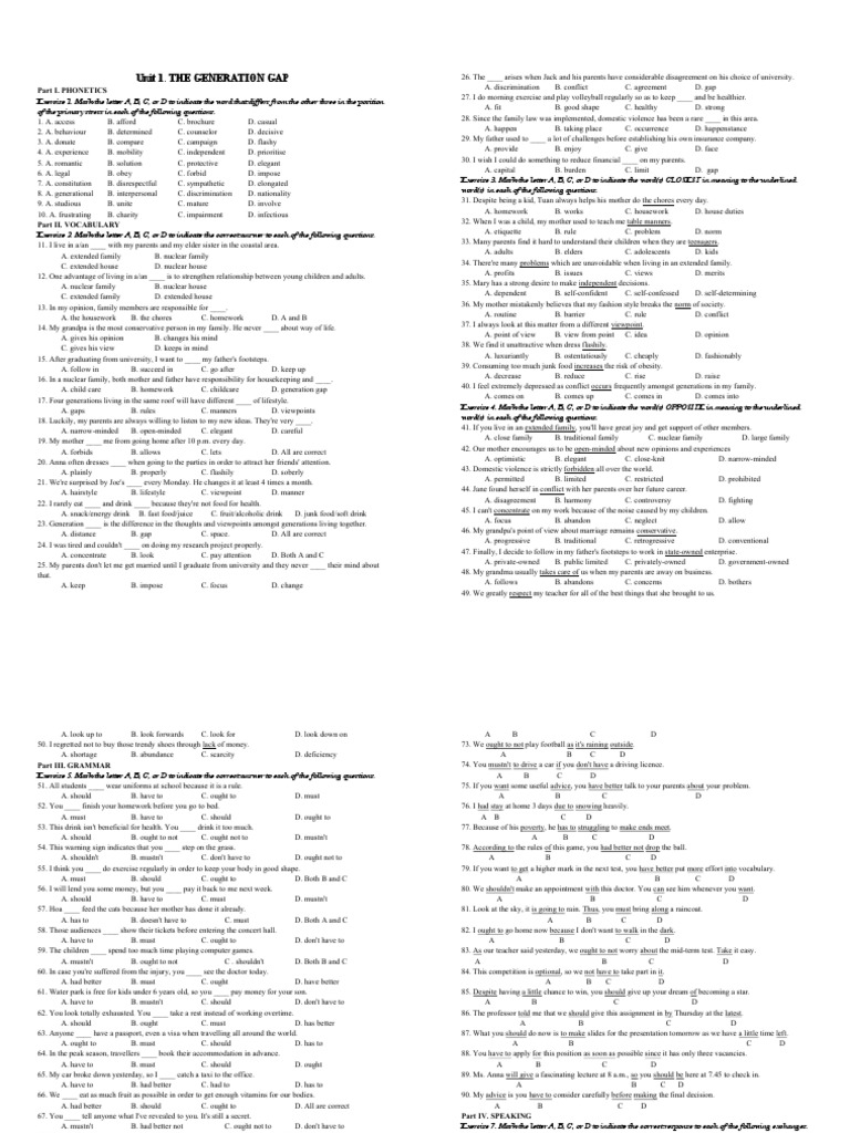 Unit 1. The Generation Gap | PDF | Adolescence | Family