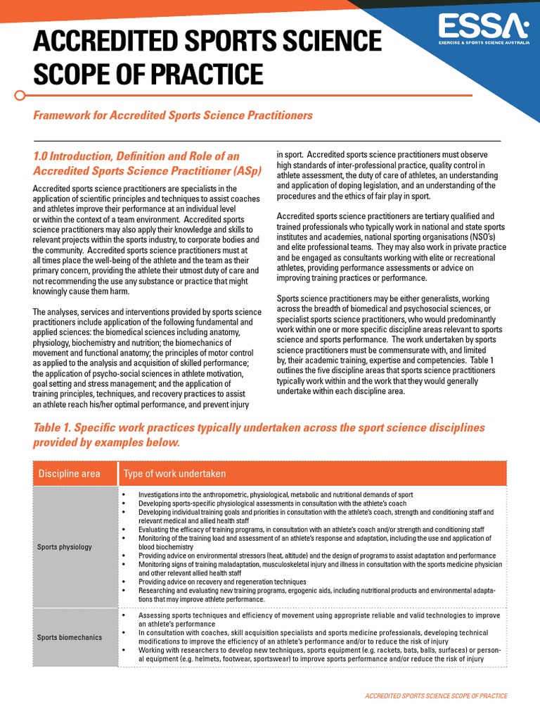Scope of Practice For Accredited Sports Science Practitioners | PDF ...