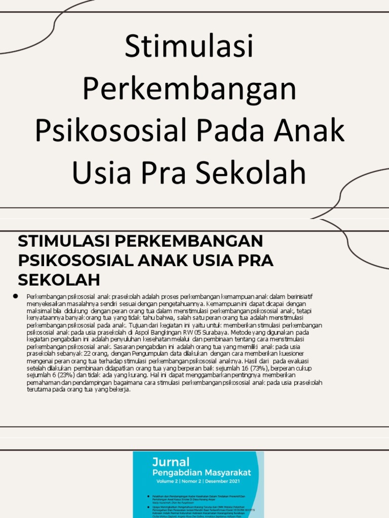 Rachmat Wahyudi Pakaja Stimulasi Perkembangan Psikososial Pada Anak Usia Pra Sekolah | PDF
