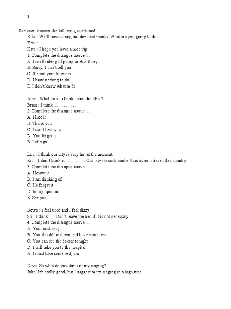 Opinion Dialogue Completion Exercise | PDF