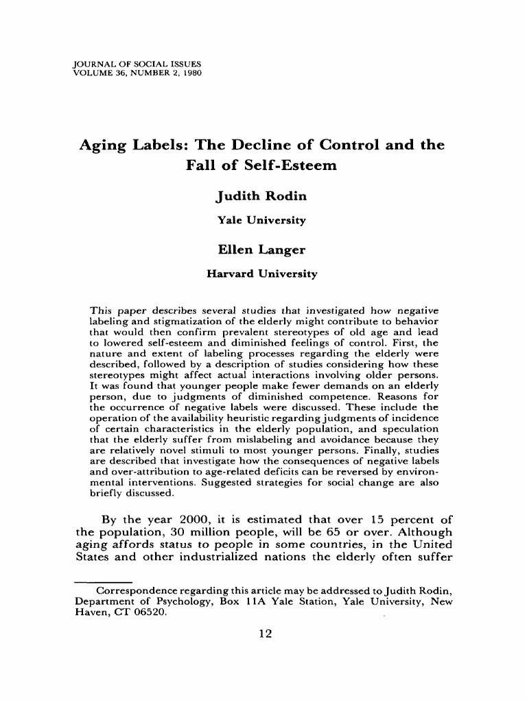 Aging Labels and Self-Esteem Decline | PDF | Stereotypes | Ageing