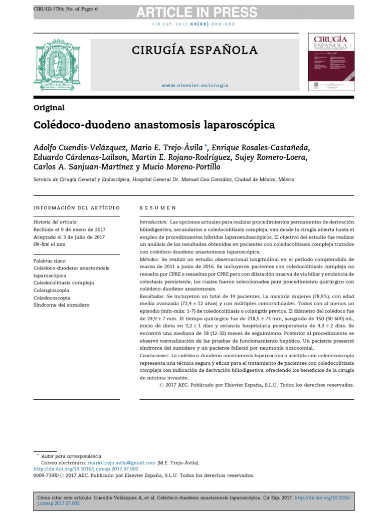 Colédoco-Duodeno Anastomosis Laparoscópica | PDF | Especialidades ...
