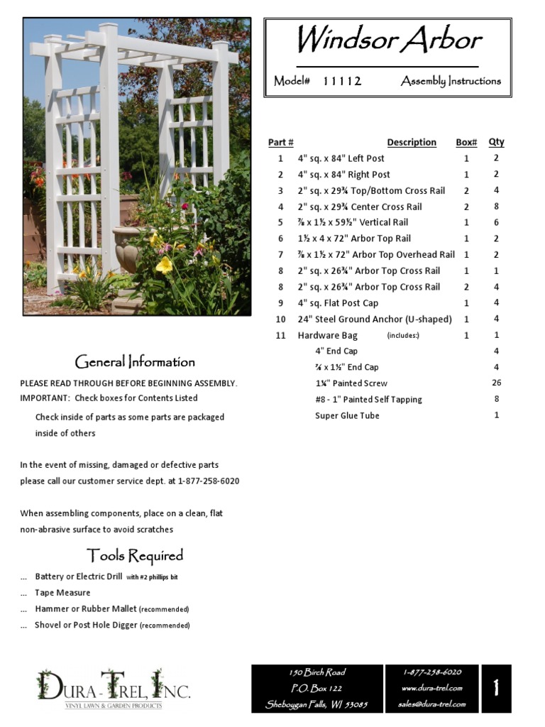 Windsor Arbor Instructions | PDF | Screw | Anchor