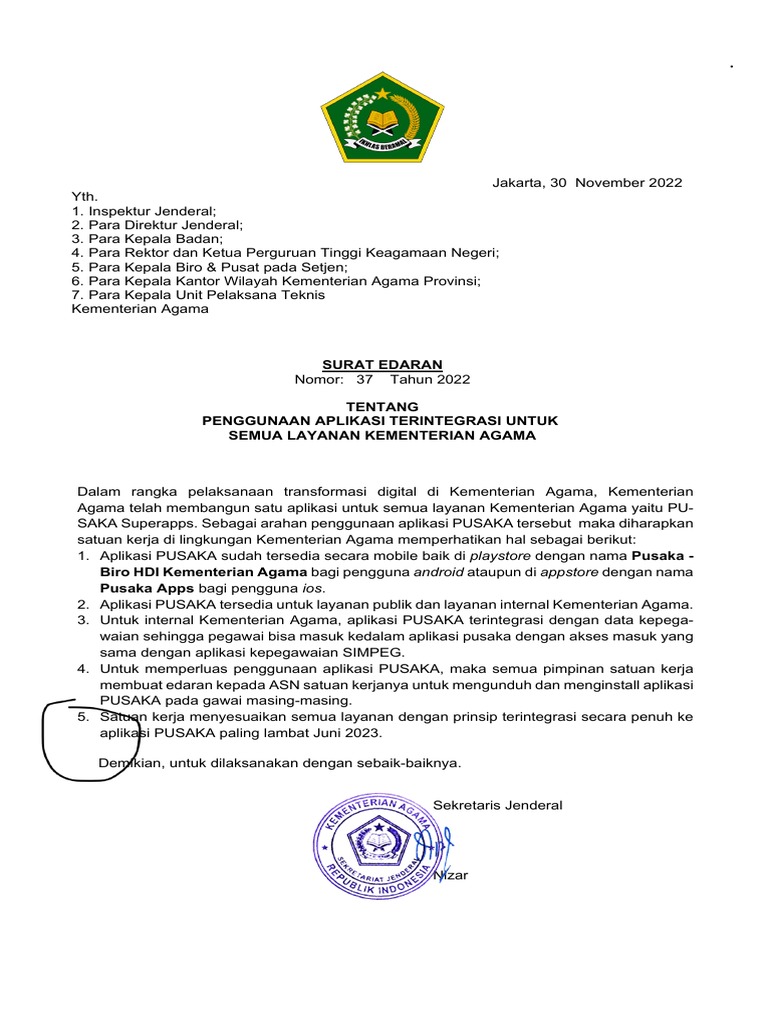 Surat Edaran Pusaka Superapps-1 | PDF | Bisnis | Sains & Matematika