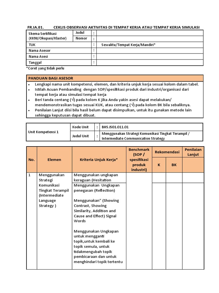 FR - IA.01 CEKLIS OBSERVASI Skema 6 | PDF