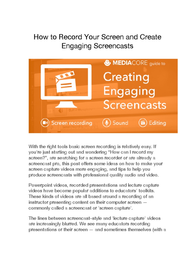 How To Record Your Screen And Create Engaging Screencasts Pdf Lecture Computing