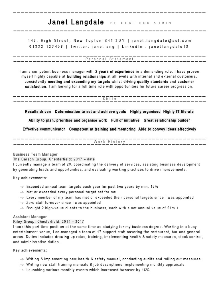 Arial Narrow ATS Friendly CV Template | PDF | Occupational Safety And ...