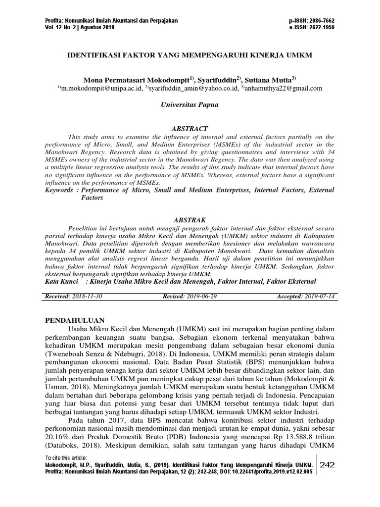 Identifikasi Faktor Yang Mempengaruhi Kinerja Umkm | PDF | Bisnis | Pengelolaan Keuangan & Uang