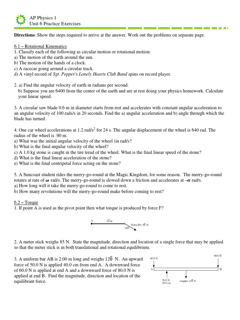 Unit 6 Exercises | PDF | Rotation Around A Fixed Axis | Angular Momentum