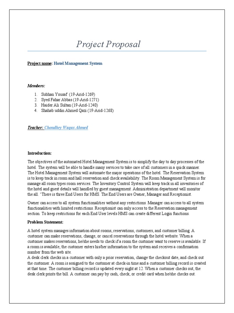 Hotel Management Project Proposel | PDF | Computing | Software