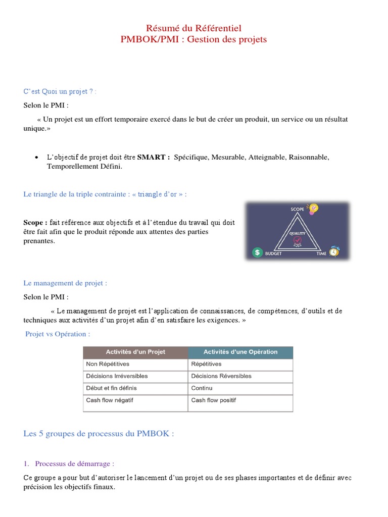 Résumé Du Référentiel PMBOK | PDF | Gestion de projet | Économie