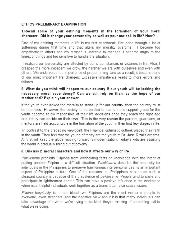 Ethics Preliminary Examination | PDF | Morality | Reason