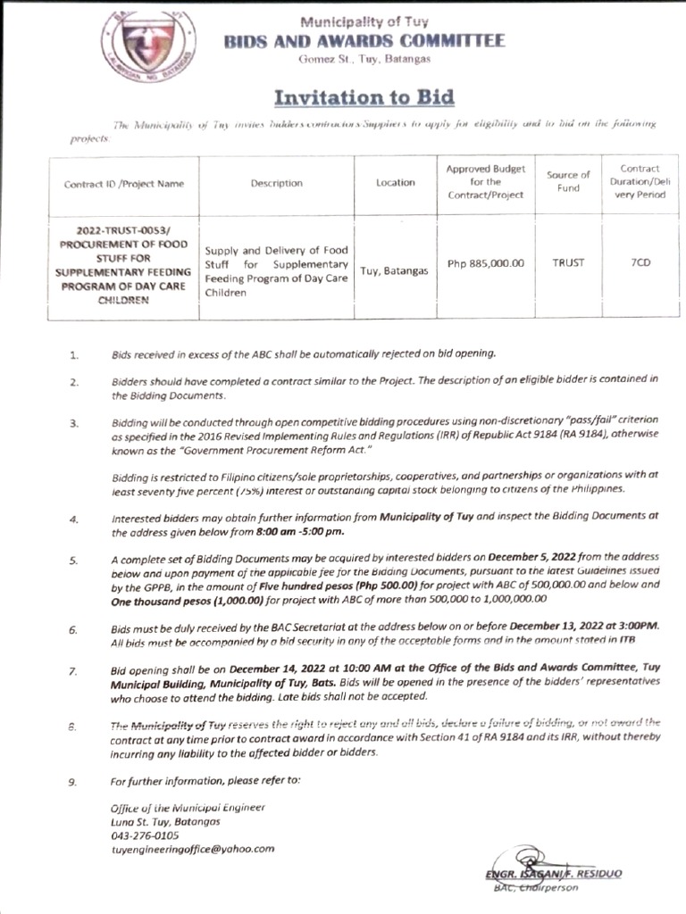 Invitation To Bid 12142022 | PDF