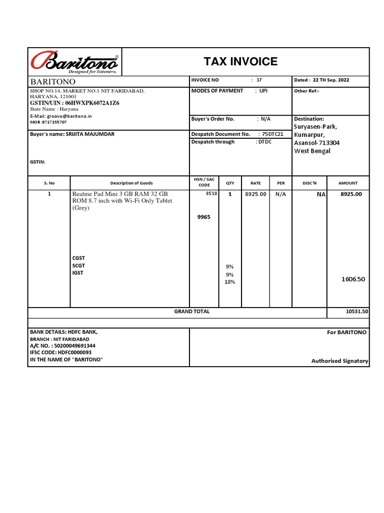 GST Billing Template | PDF