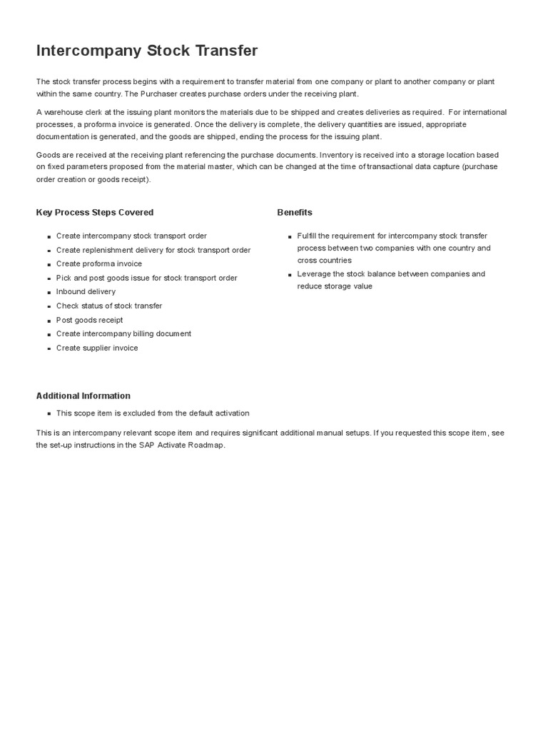 Intercompany Stock Transfer (1P9) | PDF