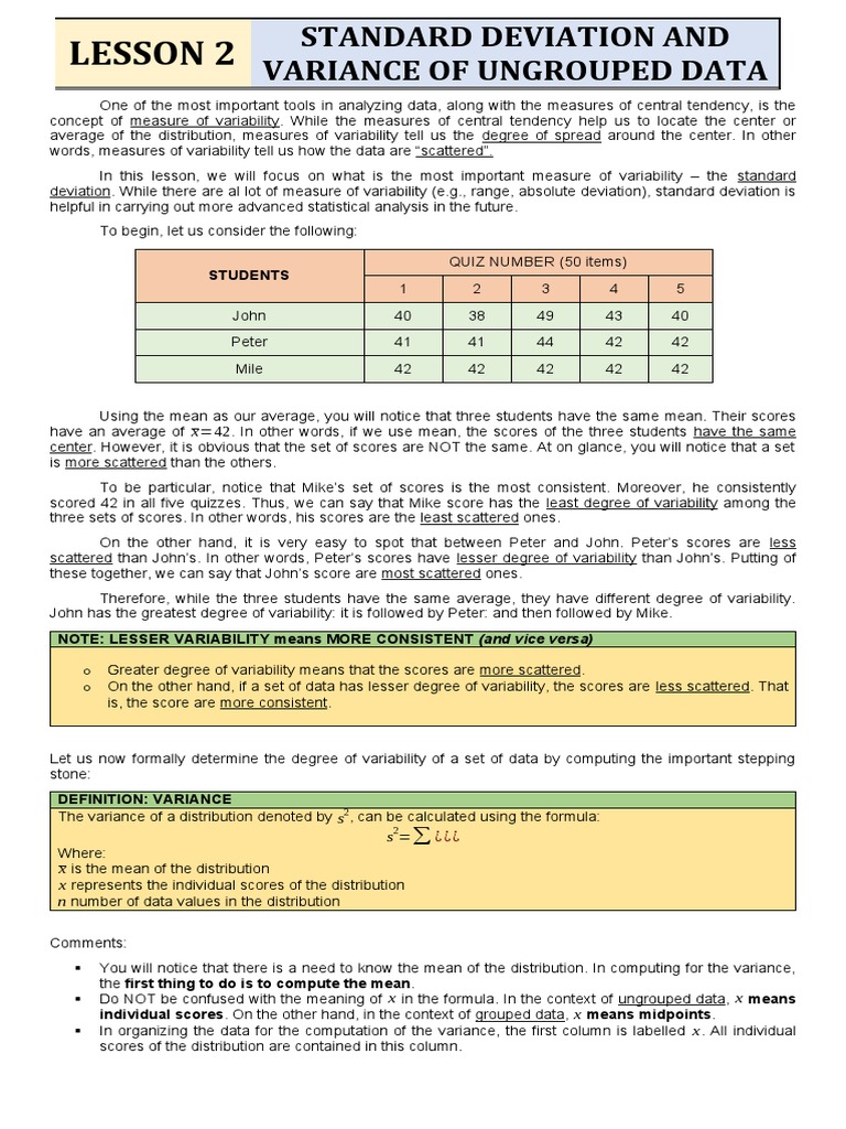 Standard Deviation (Ungrouped Data) | PDF | Variance | Standard Deviation