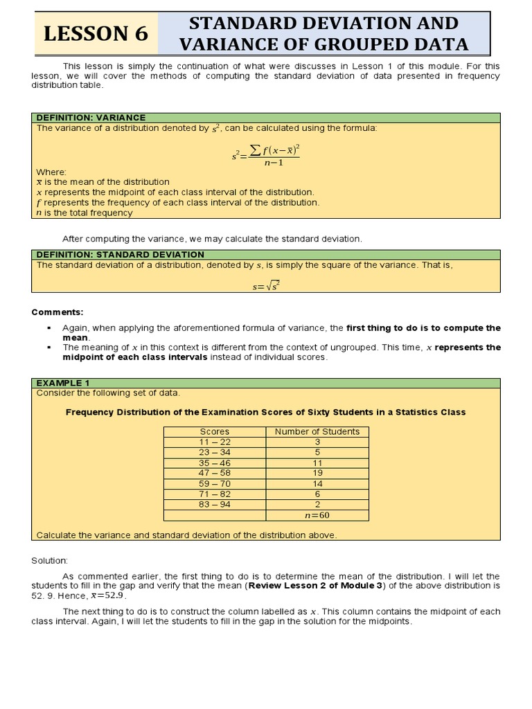 Standard Deviation Grouped Data | PDF | Variance | Standard Deviation