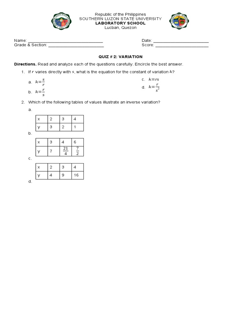 Long Quiz - Variation | PDF | Area | Speed