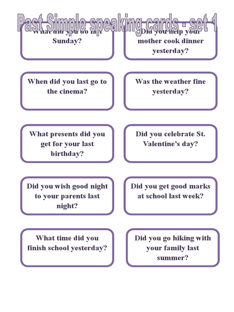 Past Simple Speaking Cards Set 1 | PDF