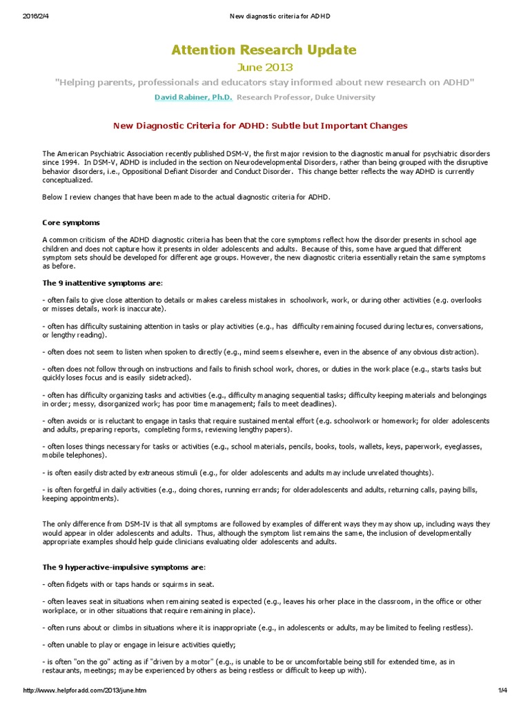 New Diagnostic Criteria For ADHD | PDF | Attention Deficit ...