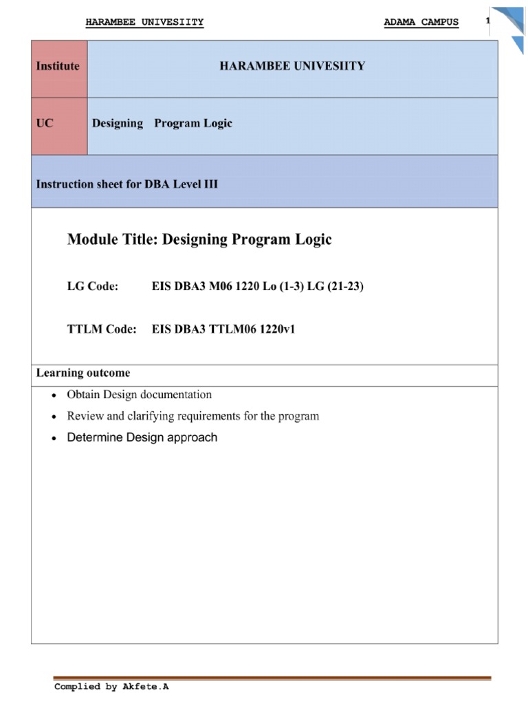 Design Program Logic For DBA (Level III and IV) | PDF