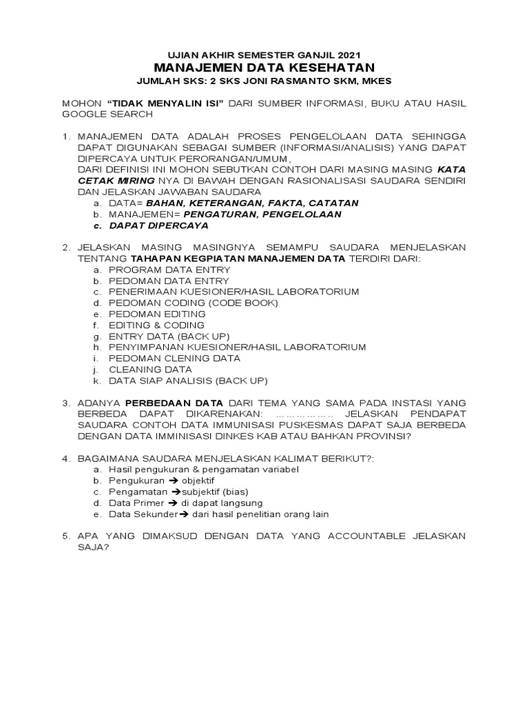 Uas Manajemen Data Ganjil 2021 | PDF