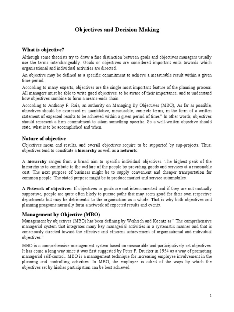 Objective and Decision Making | PDF | Decision Making | Risk