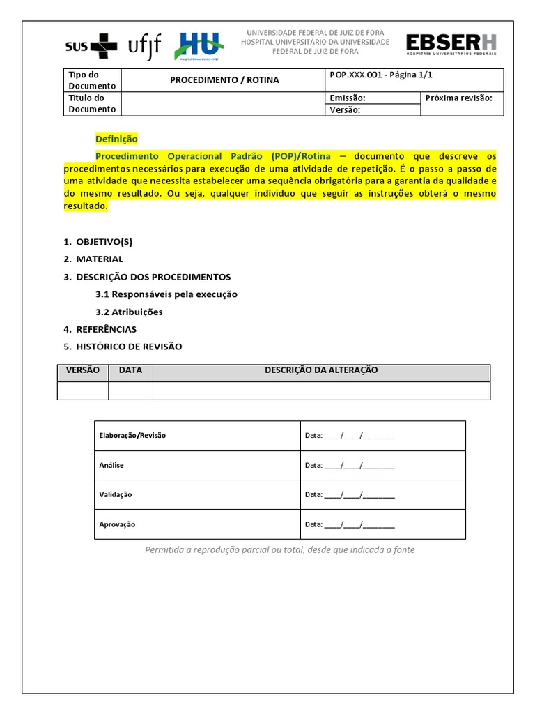 Modelo POP - PADRÃO HOSPITALAR | PDF